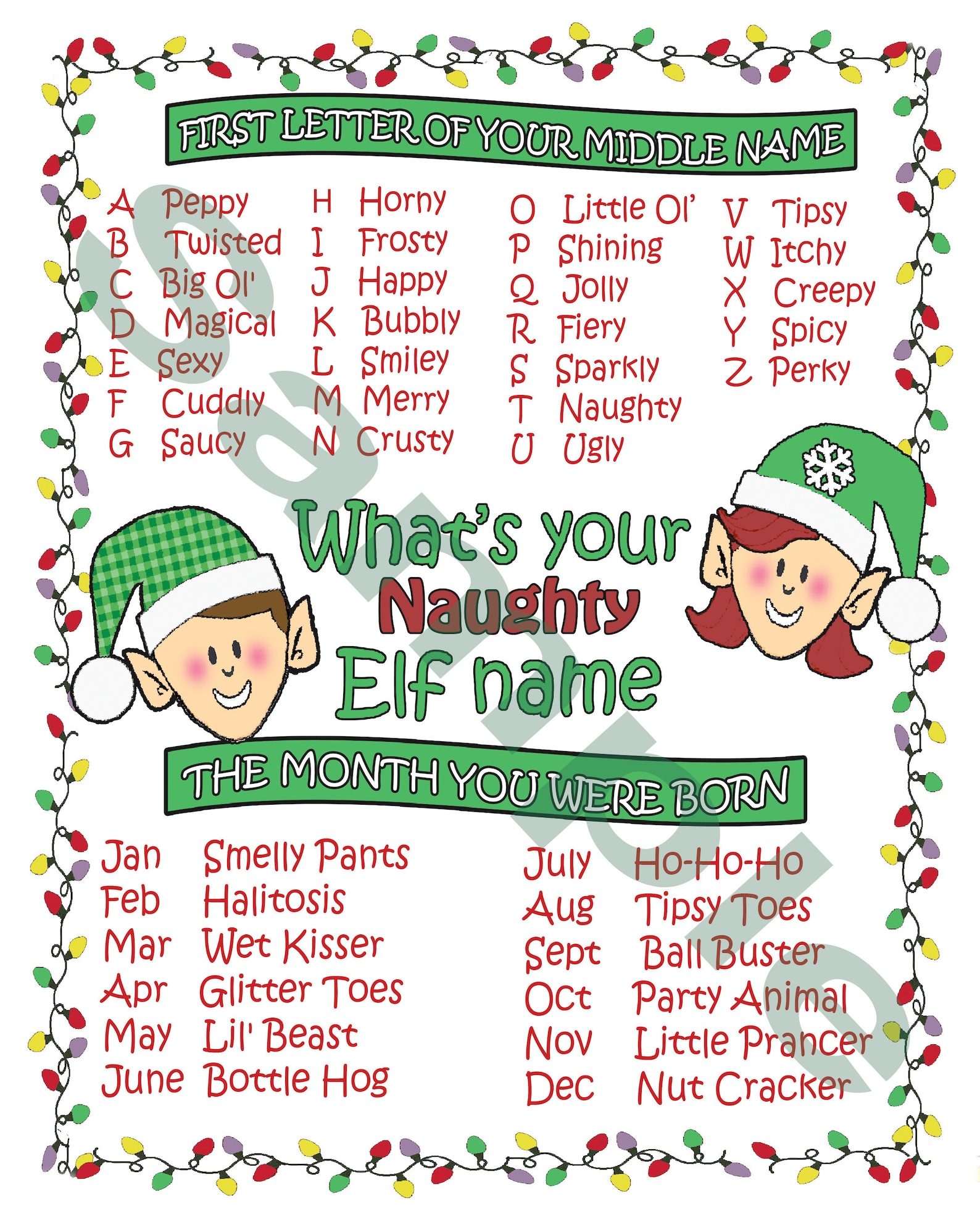 What's Your Naughty Elf Name, 8" X 10" . Printable Download, Christmas ...