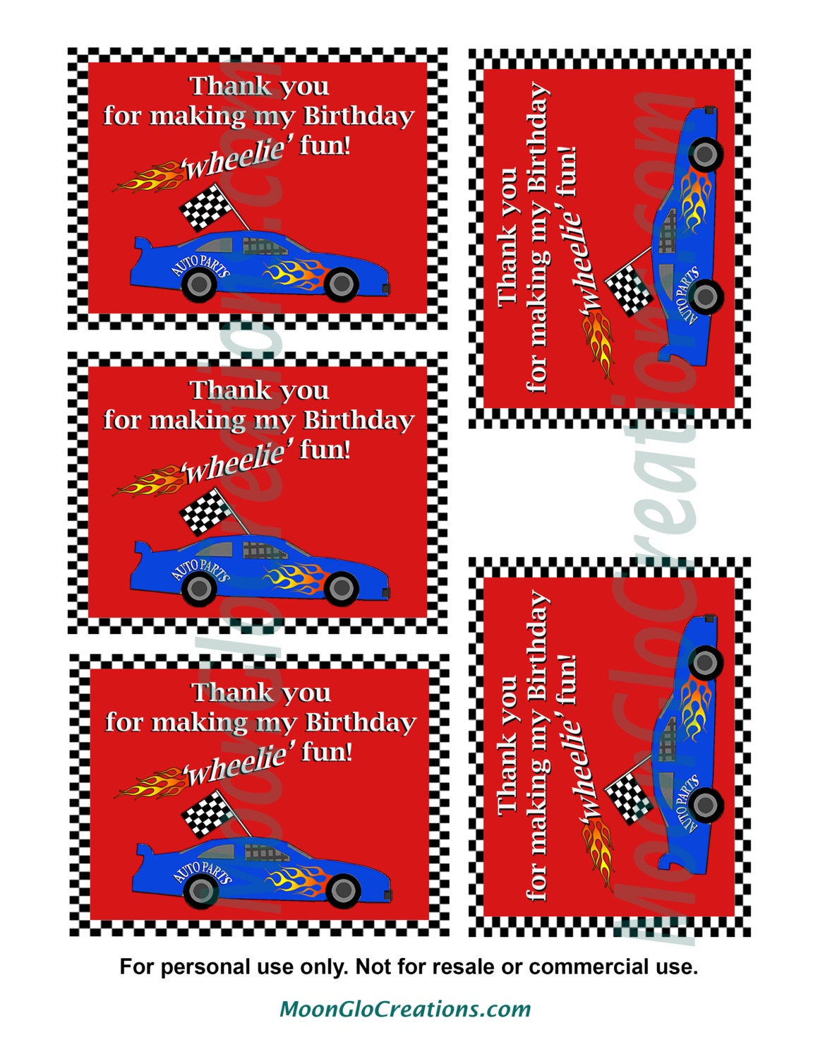 Race Car Theme Thank You Card/goodie Bag Tag. Birthday Party, Printable ...