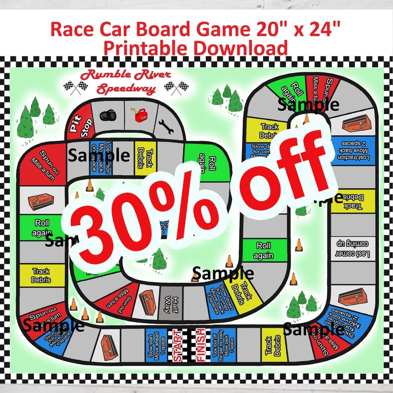 Race Car Printable Board Game, Checkered Flag, Party Supplies ...