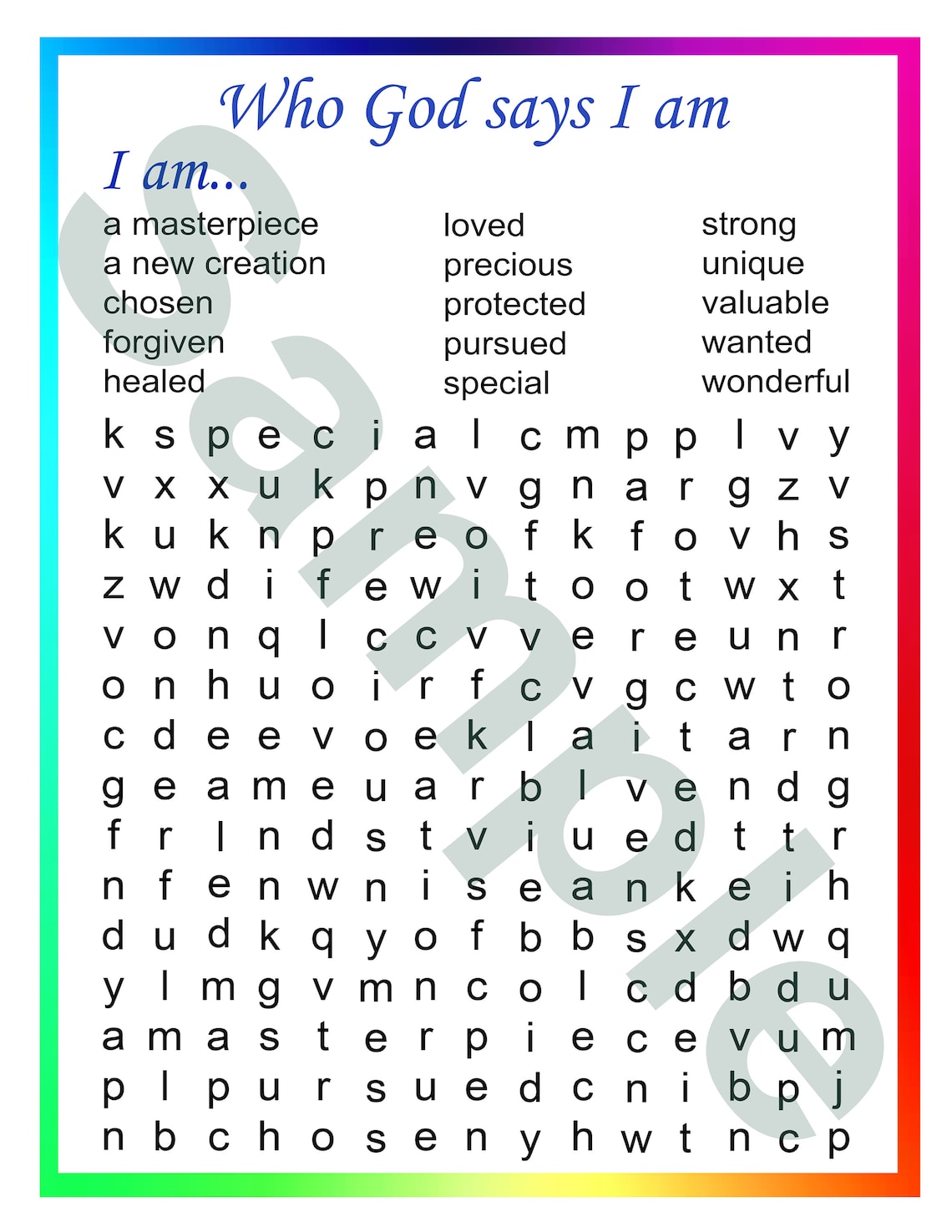 Who God Says I Am, Word Search Puzzle, Instant Digital Download ...