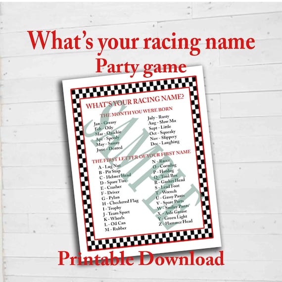 What's your racing name. printable download Party game | Etsy
