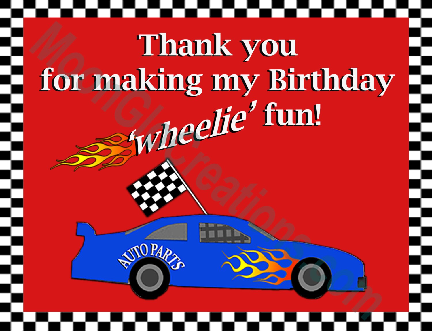 Race Car Theme Thank You Card/goodie Bag Tag. Birthday Party, Printable ...