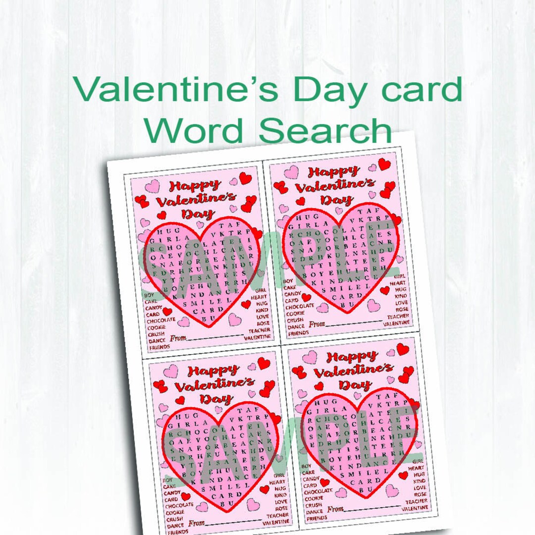 Valentine's Day Card, Word Search Puzzle, Printable Download - Etsy