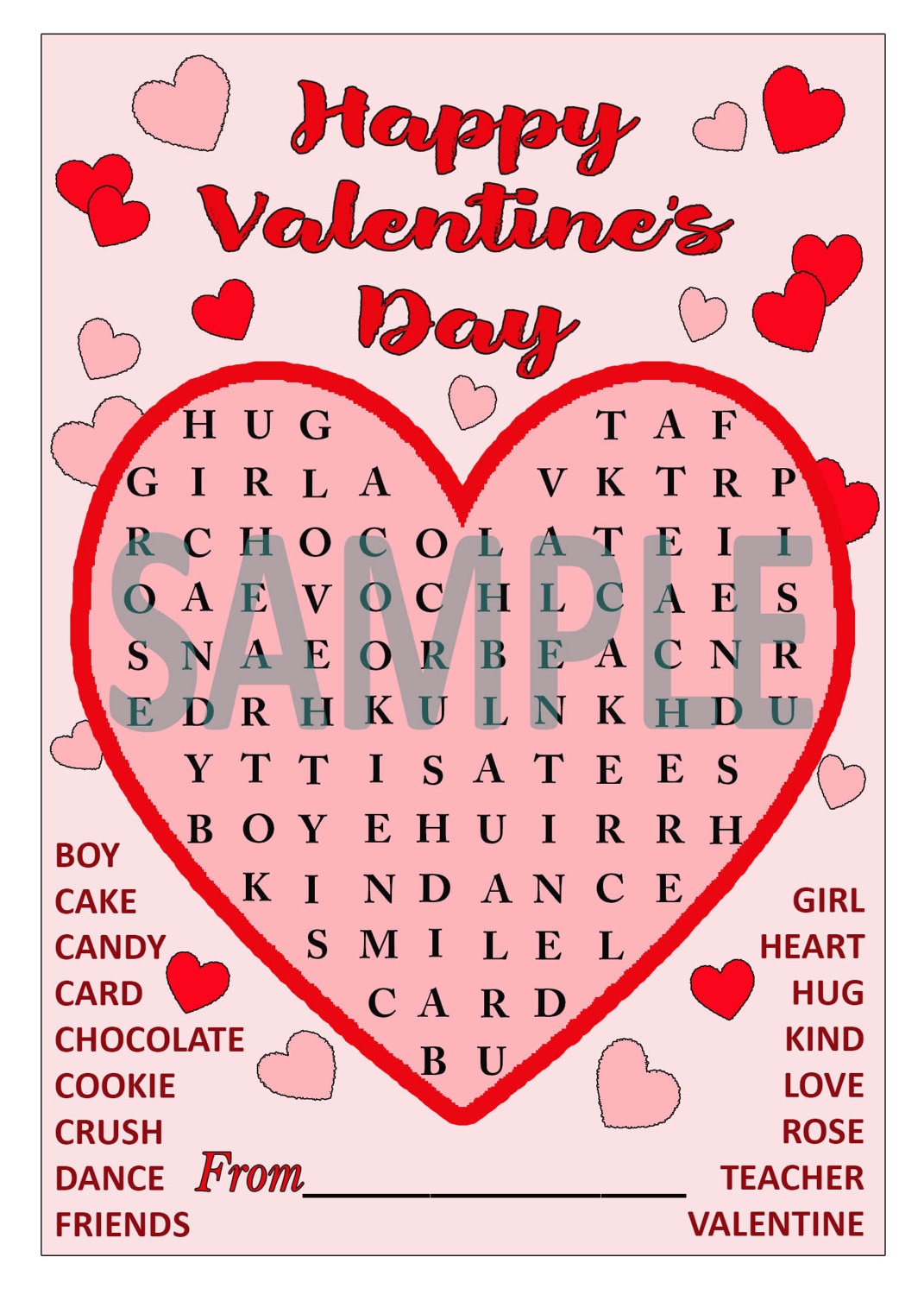 Valentine's Day Card Word Search Puzzle Printable - Etsy Canada