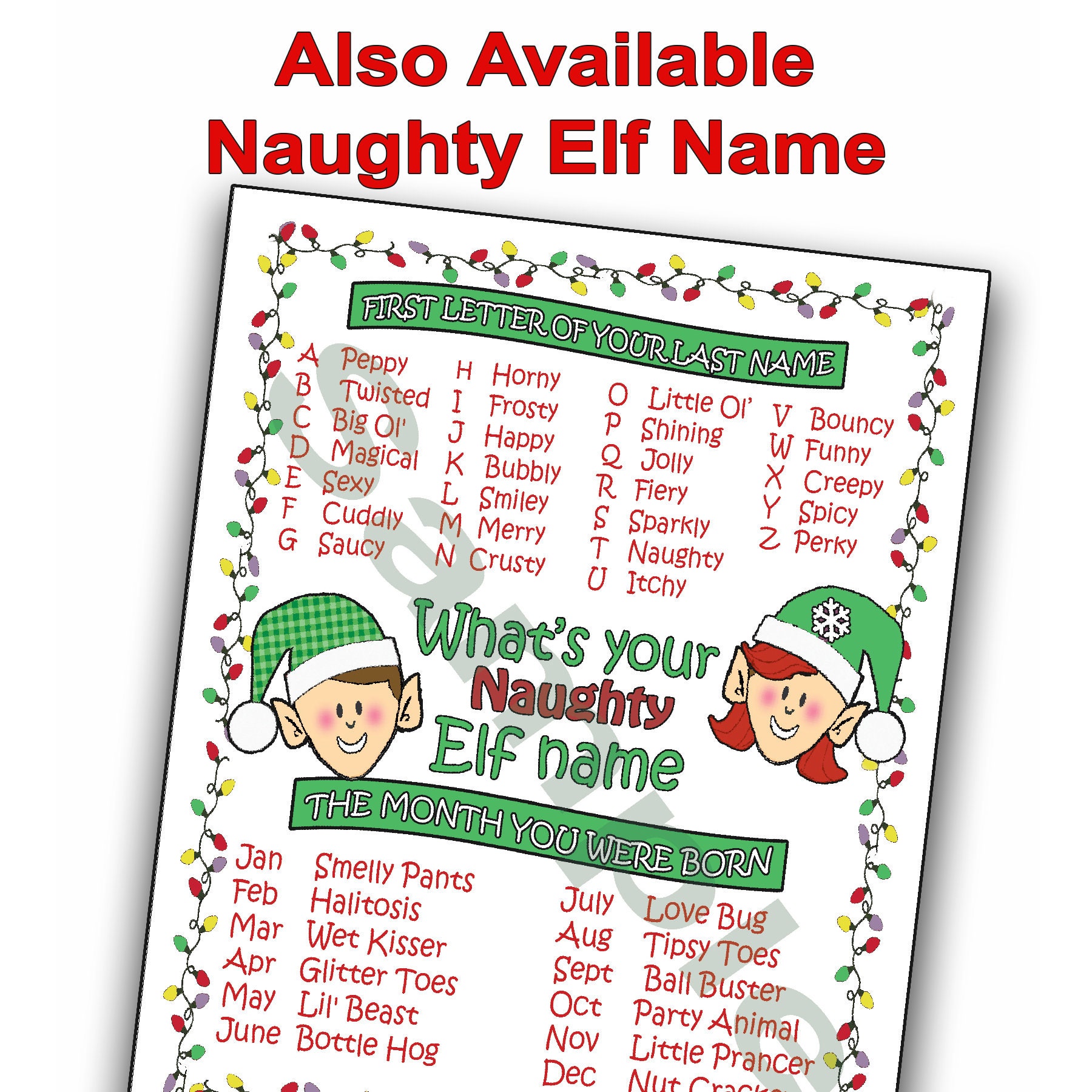 What's Your Elf Name, 8" X 10" . Printable Download, Christmas Party ...