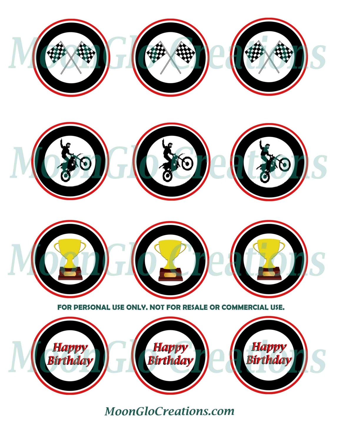 Motocross Theme Cupcake Toppers . Birthday Party, Printable Download ...