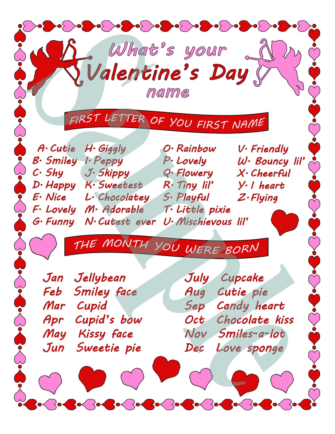What's Your Valentine's Day Name, 8" X 10". With Name Tags. Printable ...