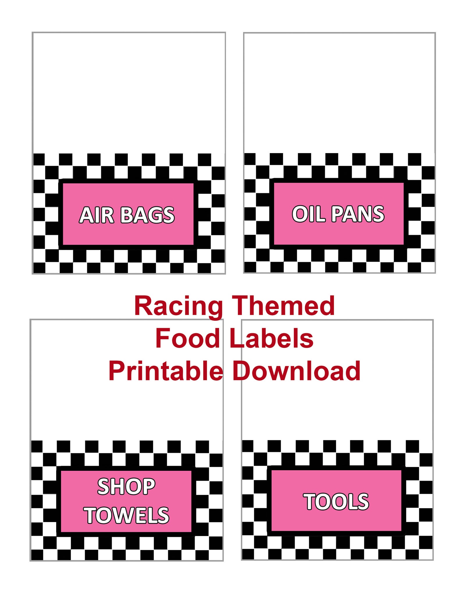 Race Car Theme Pink Food Labels. Birthday Party Printable - Etsy