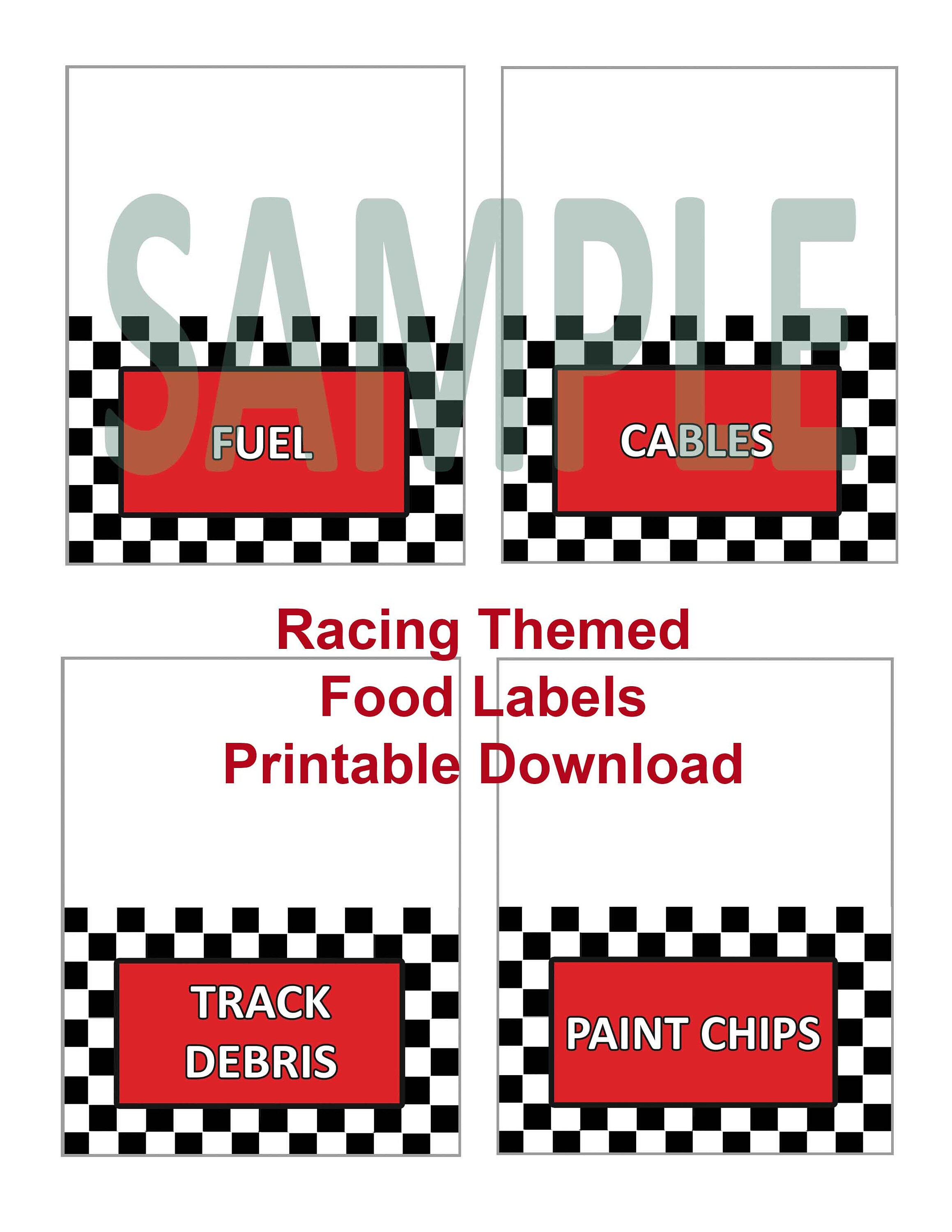 Race Car Theme, Food Labels. Birthday Party, Printable Download ...