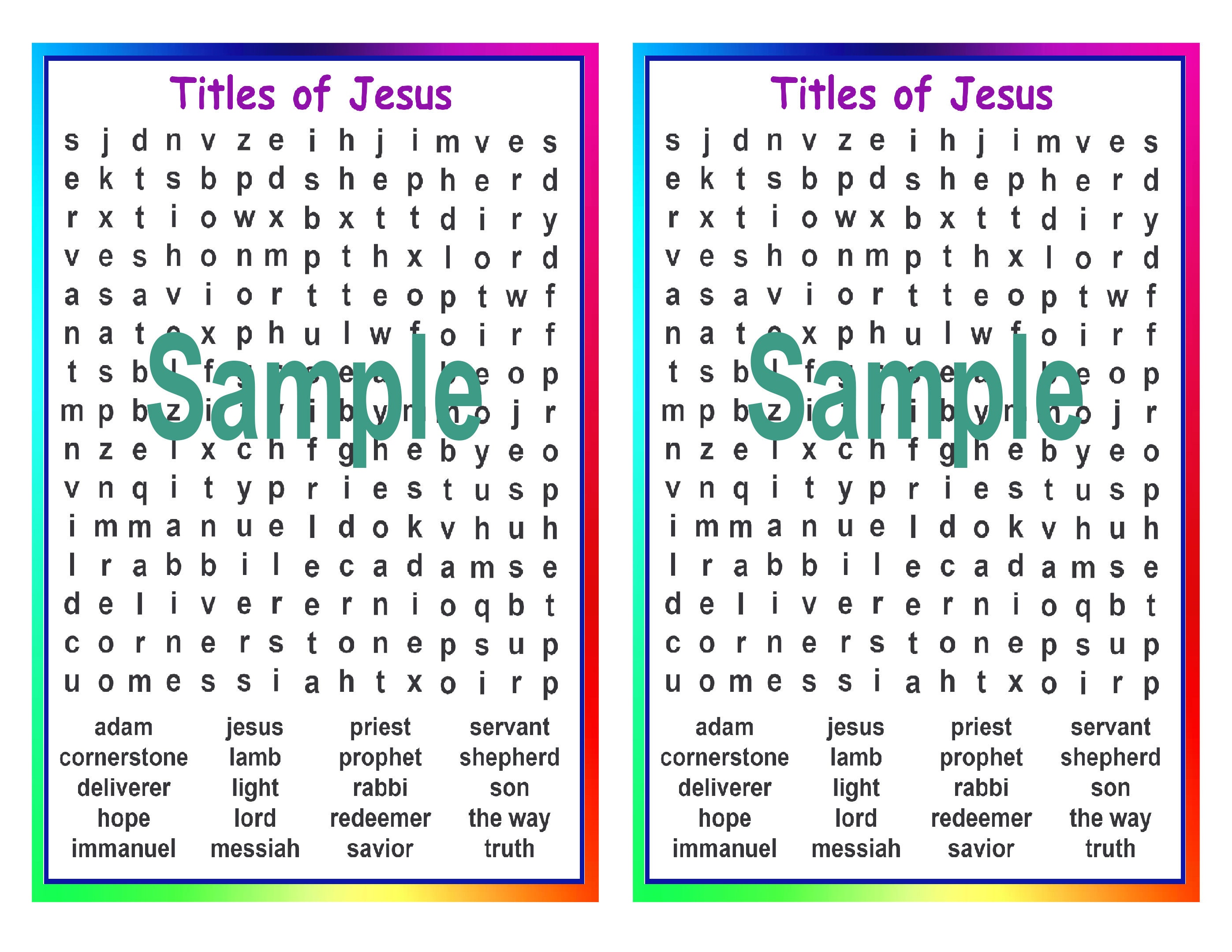 Titles of Jesus Word Search Puzzle Instant Digital Download | Etsy