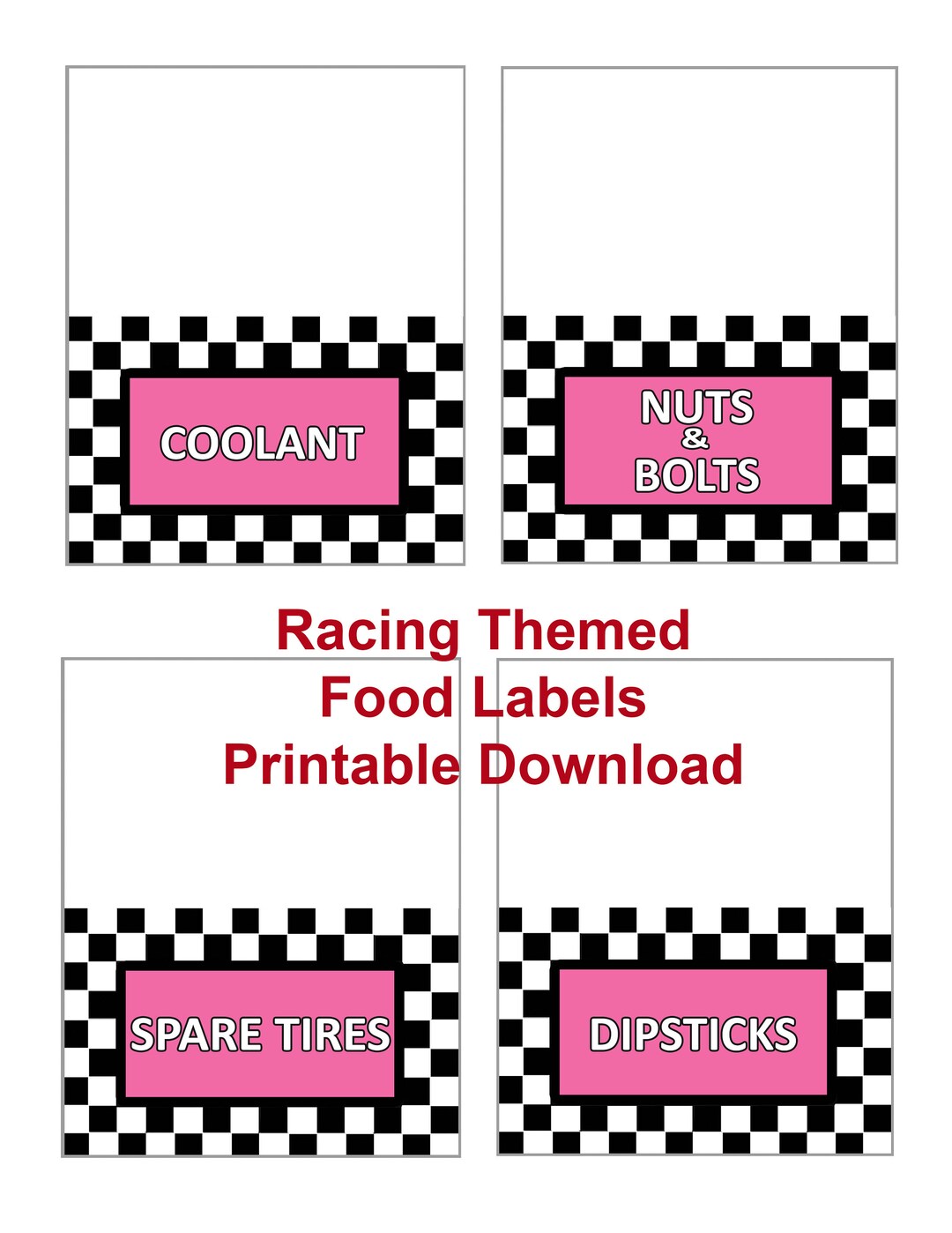 Race Car Theme, Pink, Food Labels. Birthday Party, Printable Download ...