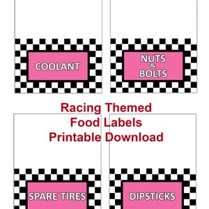Race Car Theme, Pink, Food Labels. Birthday Party, Printable Download ...