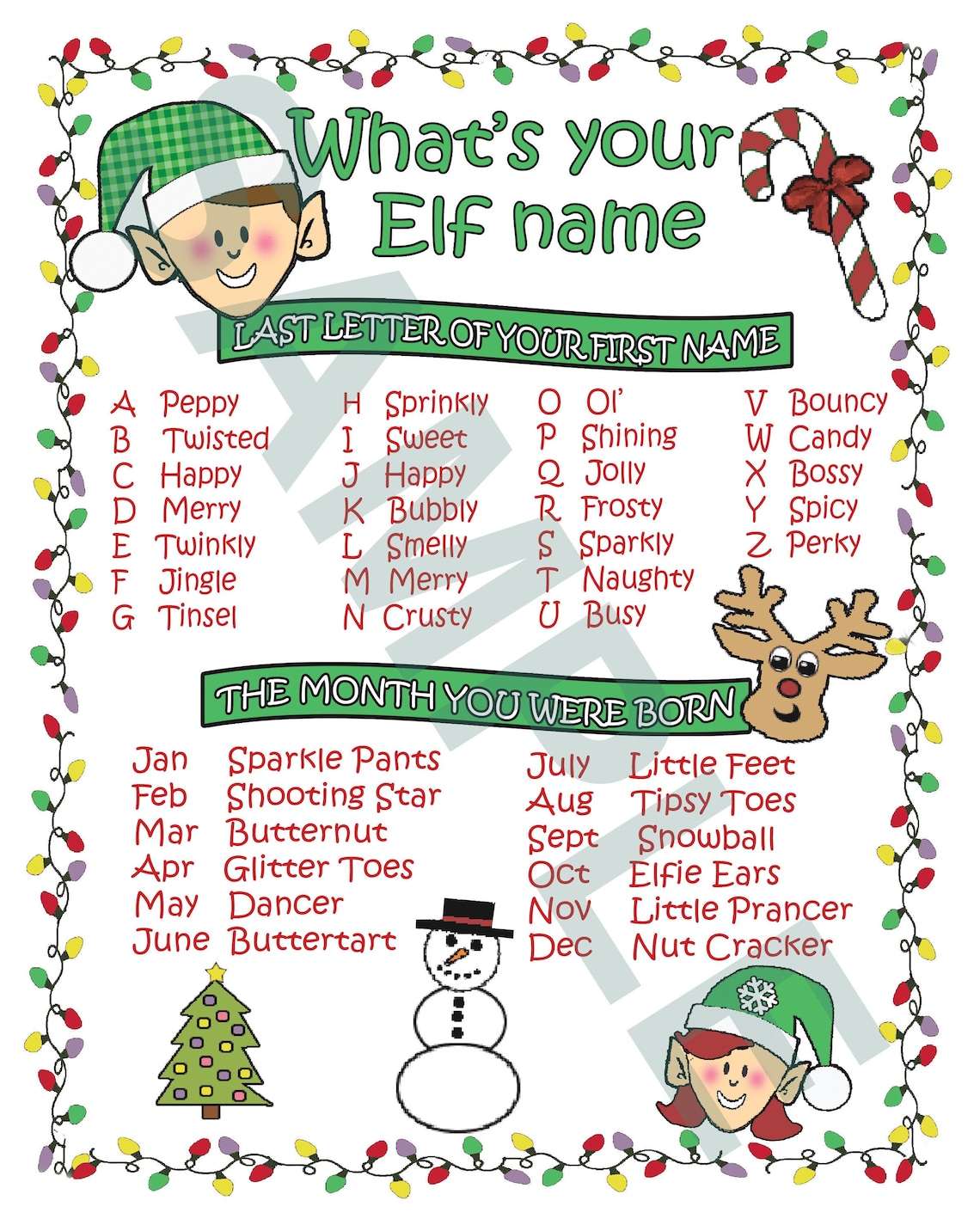 What's Your Elf Name, 8" X 10" . Printable Download, Christmas Party ...