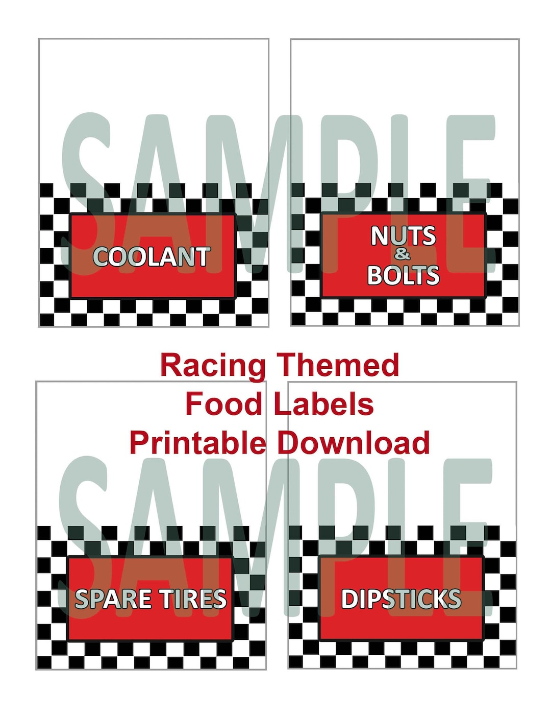 Race Car Theme, Food Labels. Birthday Party, Printable Download ...