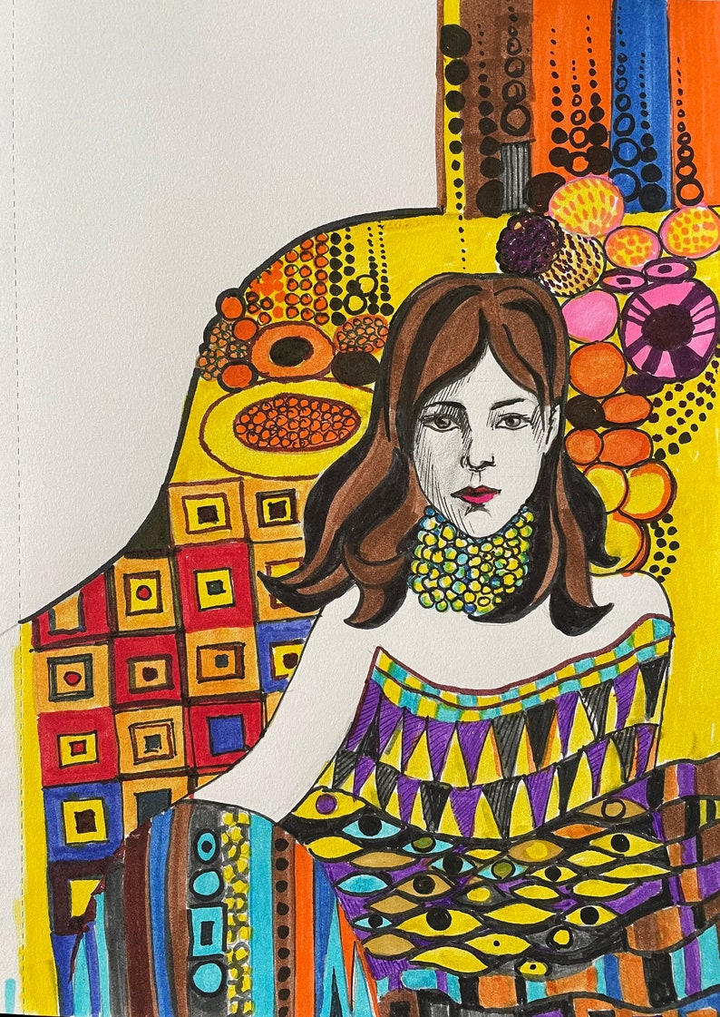 Gustav Klimt Inspired Drawing - Etsy
