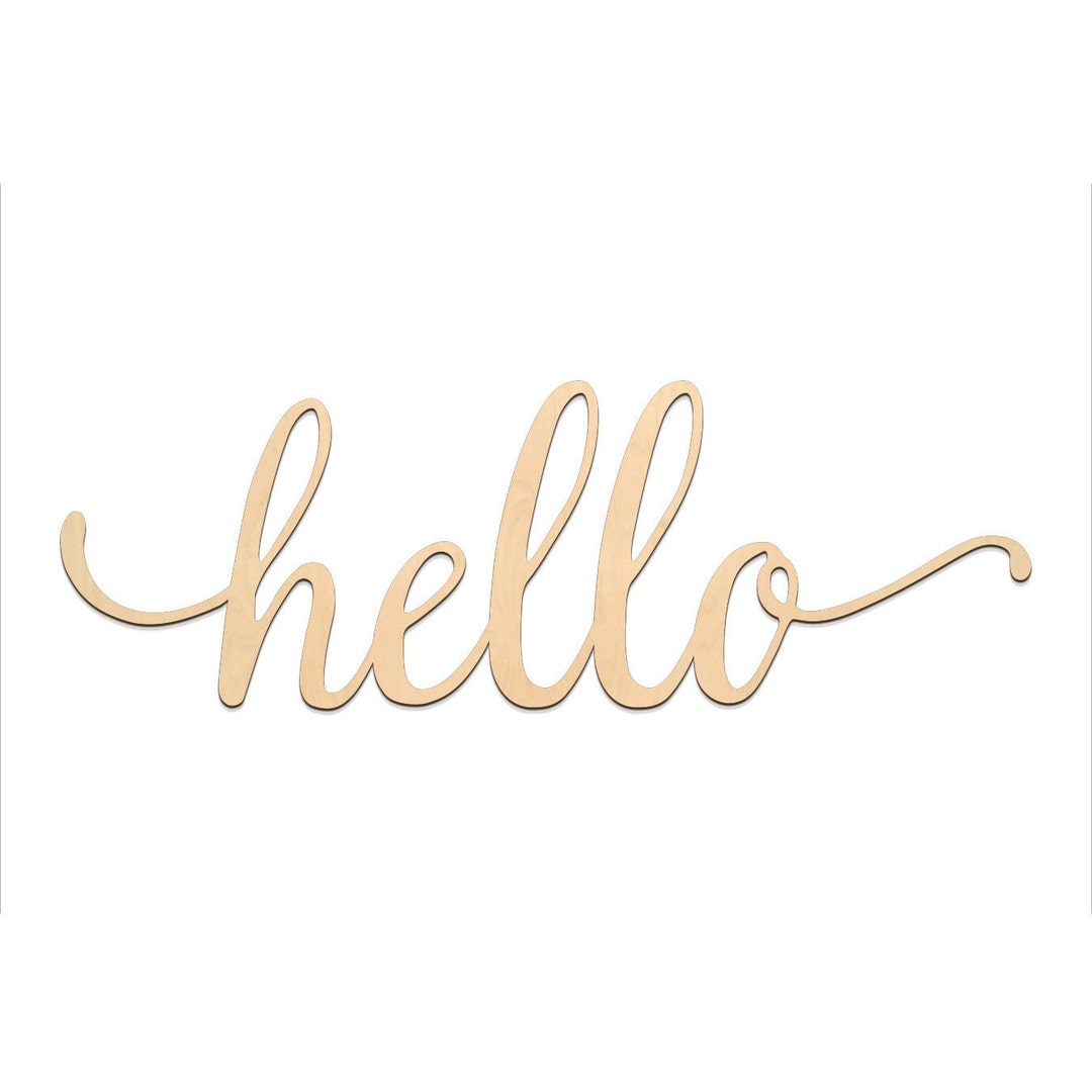 Hello Script Word Wood Sign, Wooden Words, Sign Art, Rustic Cursive ...