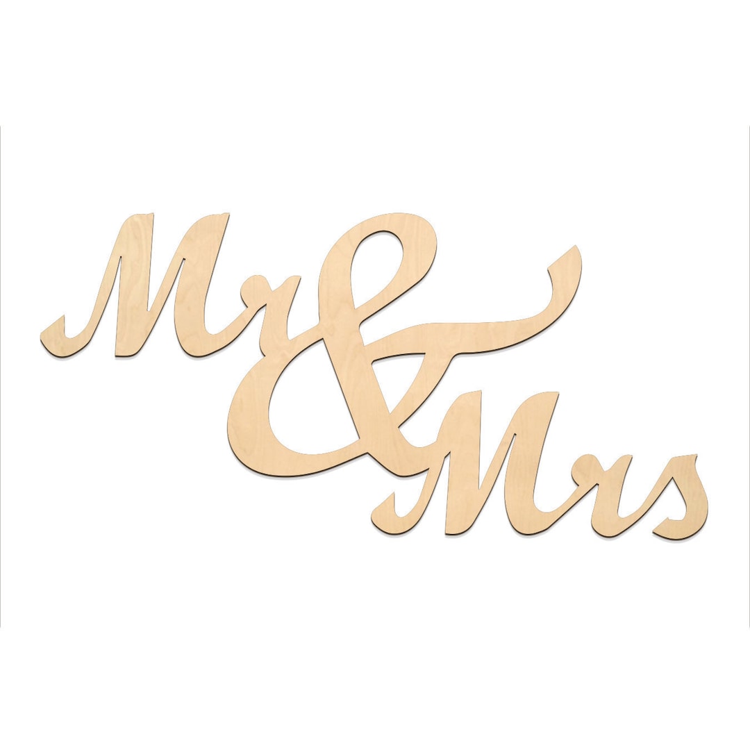 Mr & Mrs Script Word Wood Sign, Wooden Words, Sign Art, Rustic Cursive ...