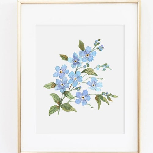Forget Me Nots Print Watercolor Forget Me Not Painting Blue - Etsy