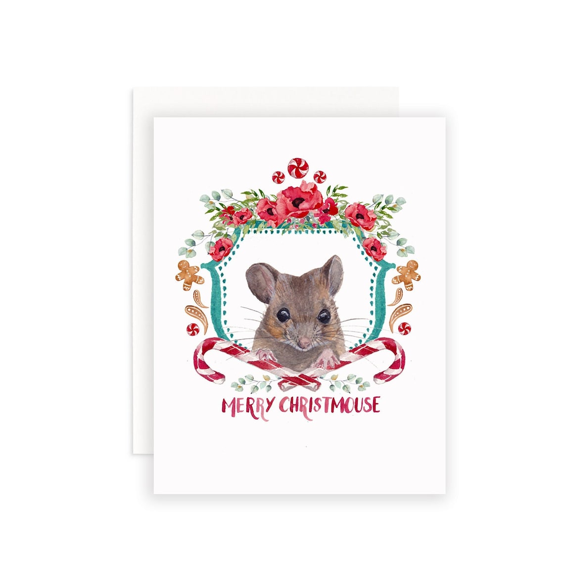 Merry Christmouse Christmas Card Watercolor Mouse Christmas - Etsy