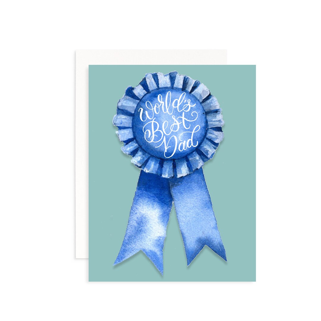 World's Best Dad Blue Ribbon Watercolor Fathers Day Card | Best Dad ...
