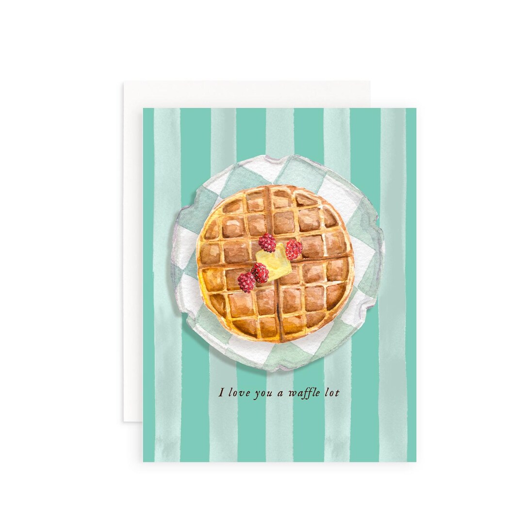 Love You a Waffle Lot Greeting Card | Watercolor Waffle Plate Breakfast ...