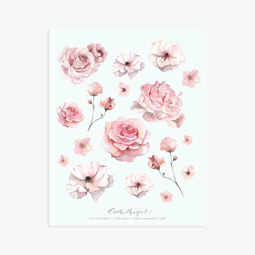 Blush Bits and Blooms Sticker Sheet | Floral Stickers | Watercolor ...