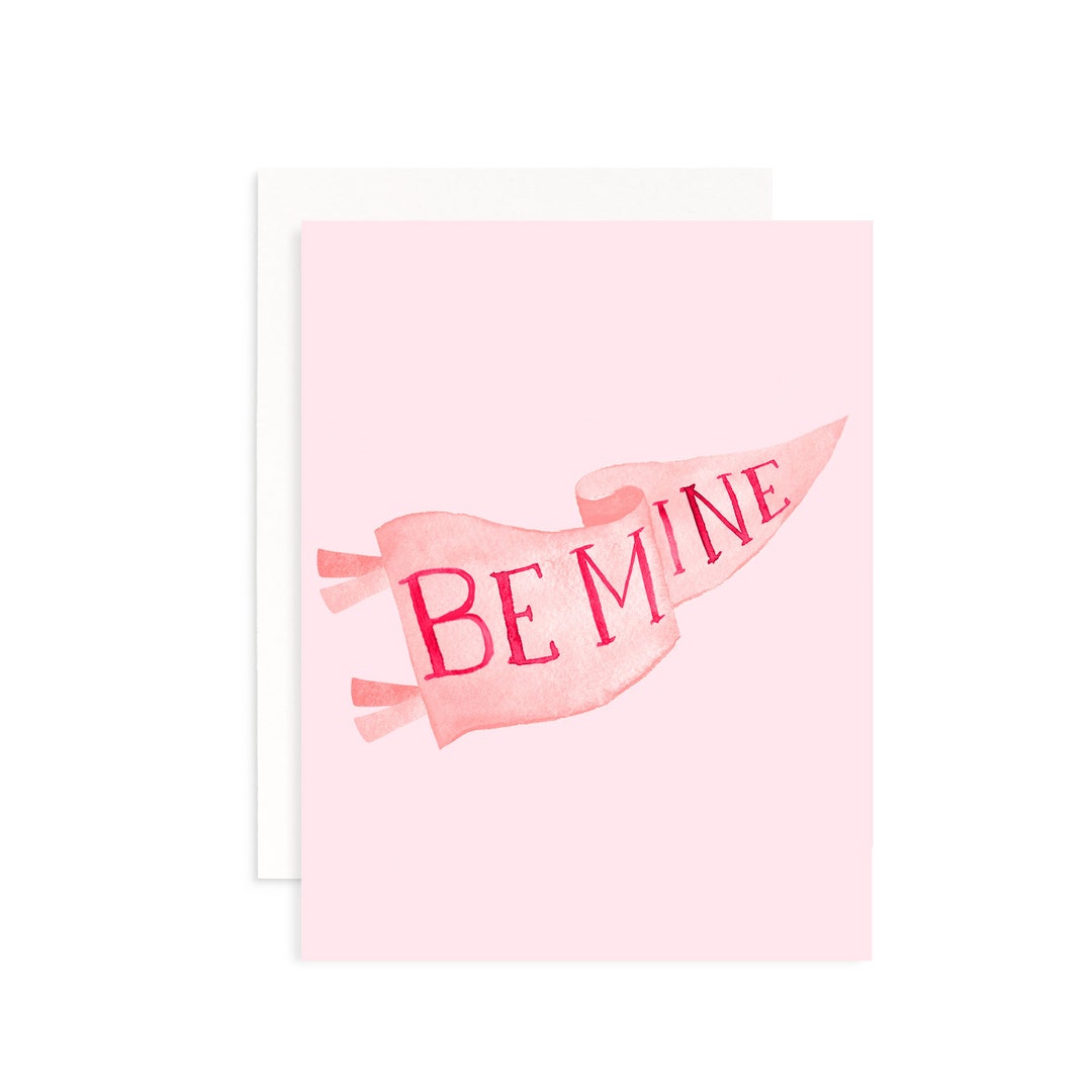 Be Mine Banner Valentine's Day Card | Watercolor Pennant Card | Pennant ...