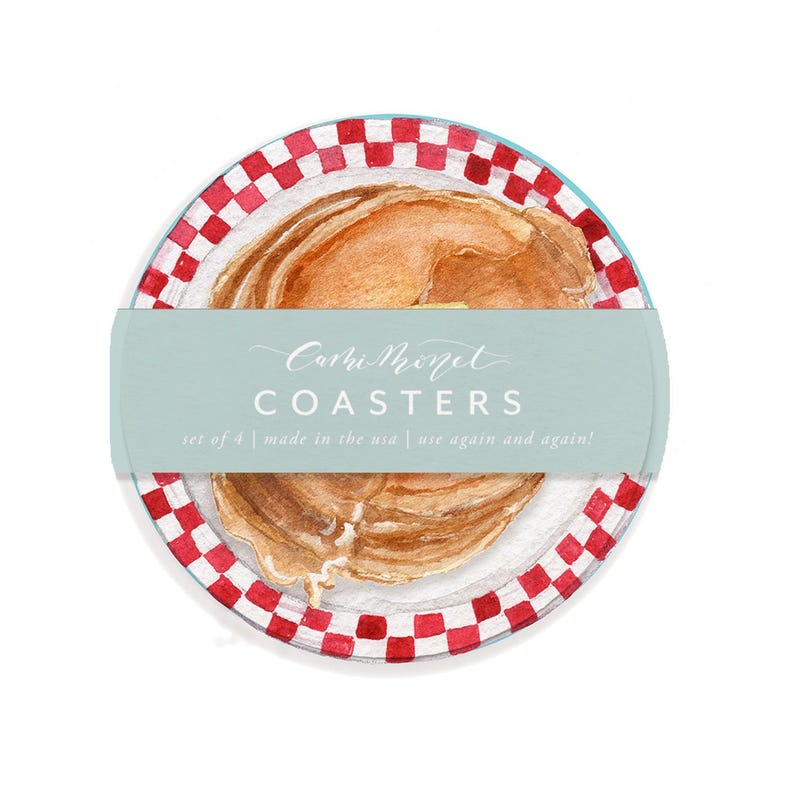 Breakfast Plates Coaster Set, Cute Breakfast Coasters, Watercolor ...