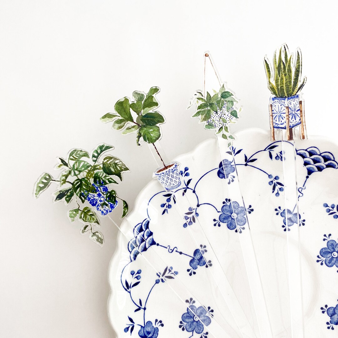 House Plants Drink Stir Sticks | Watercolor Plants Drink Stirrer ...