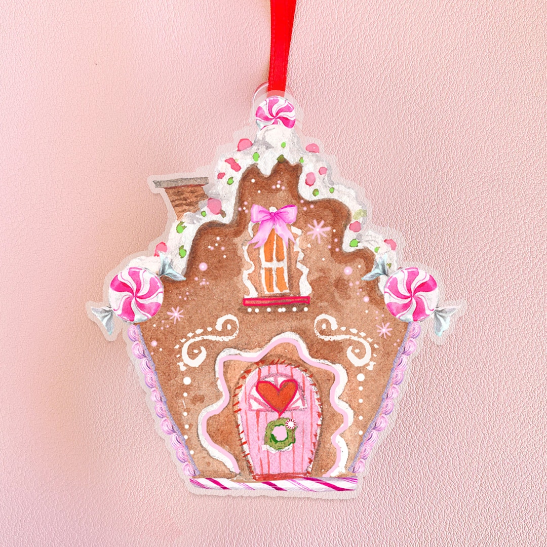 Pink Peppermint Chalet Gingerbread House Christmas Ornament ...