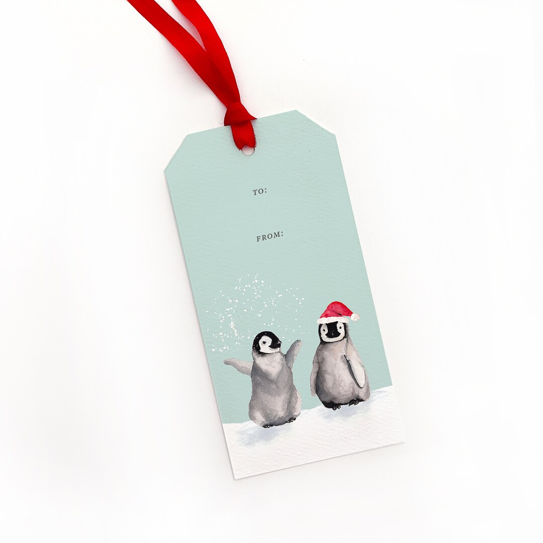 Christmas Penguins Watercolor Christmas Gift Tags | Watercolor Penguin ...