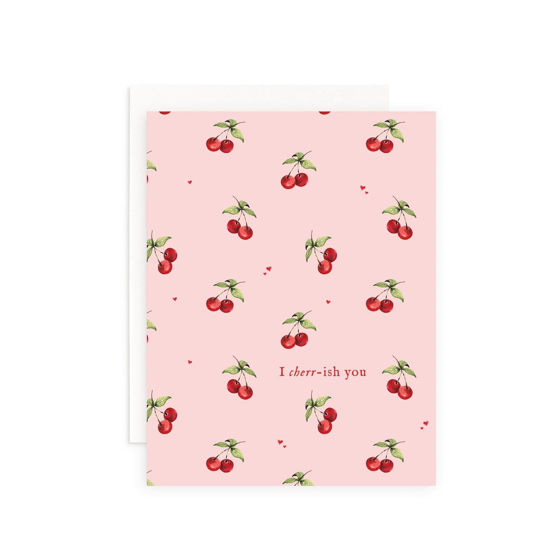 I Cherr-ish You Valentine's Day Card | Watercolor Cherry Valentine's ...