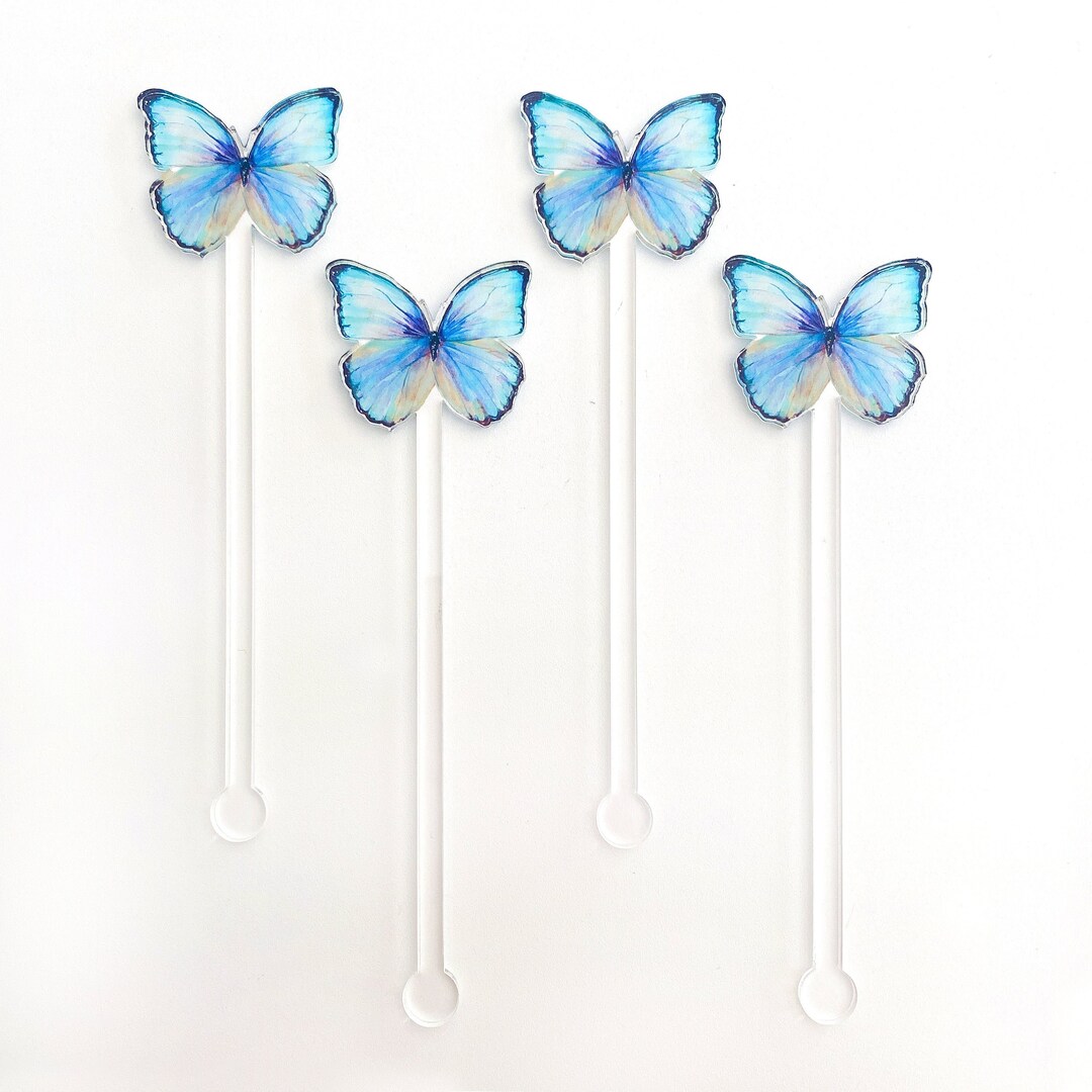 Blue Morpho Butterfly Drink Stir Sticks | Watercolor Butterfly Drink ...