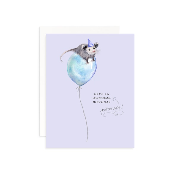 Have an Awesome possum Birthday Card Watercolor Possum | Etsy