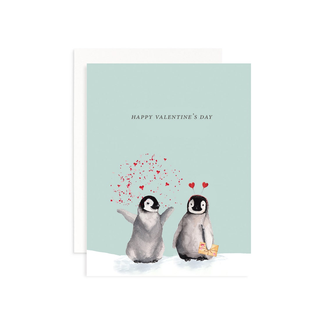 Happy Valentine's Day Card | Watercolor Penguin Card | Penguin ...