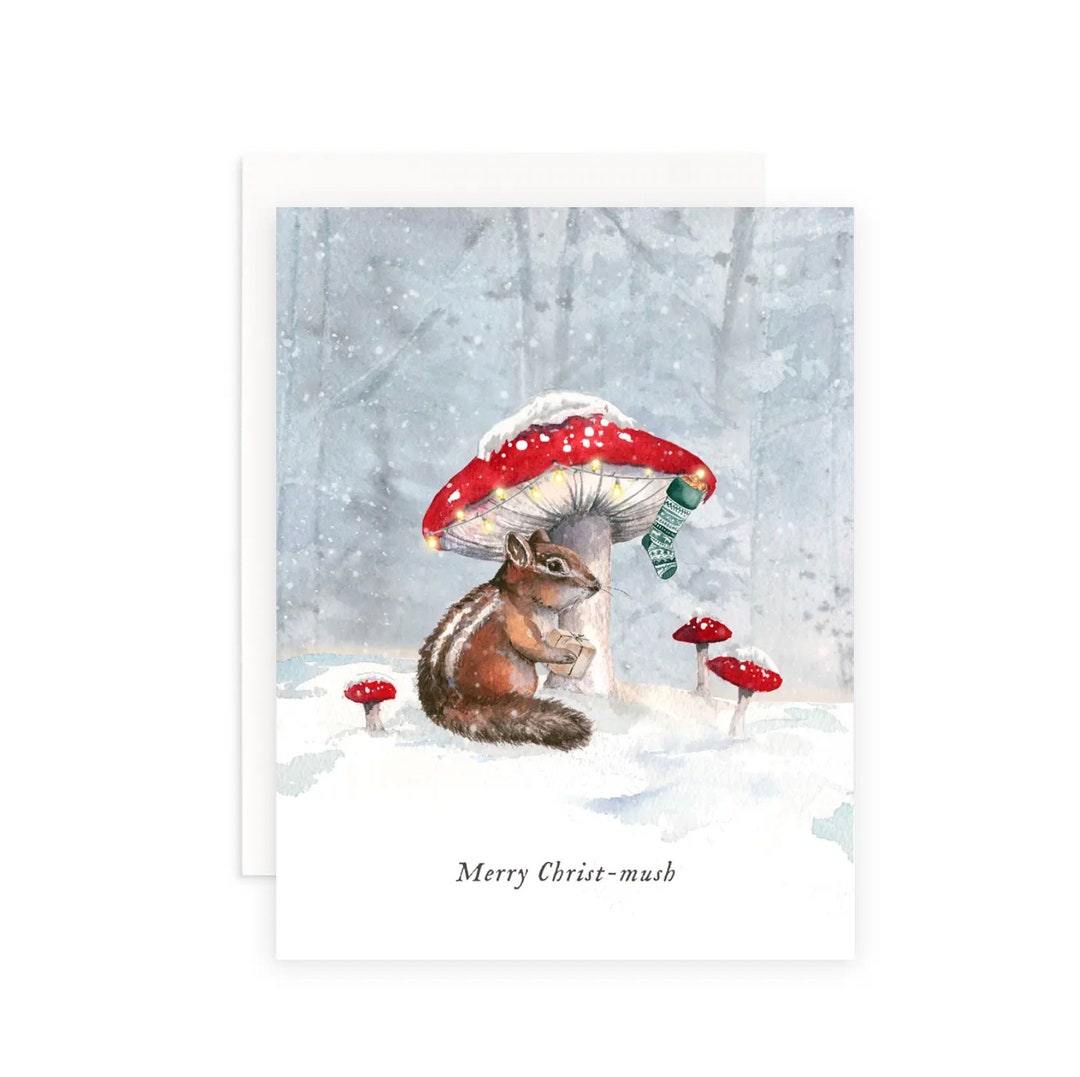 Merry Christ-mush Mushroom Christmas Greeting Card | Cottagecore ...