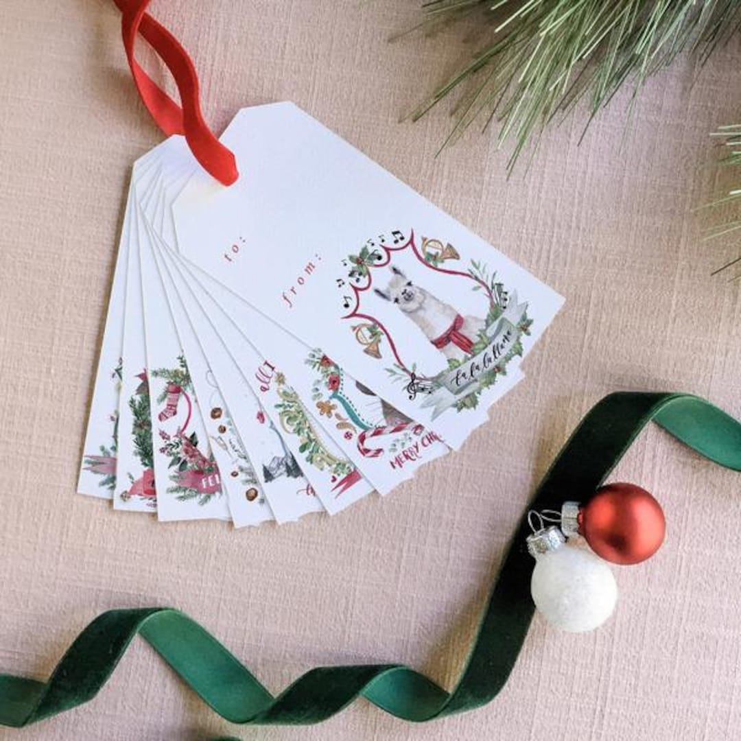 Christmas Crests Gift Tag Set No. 1 | Watercolor Gift Tag | Holiday ...