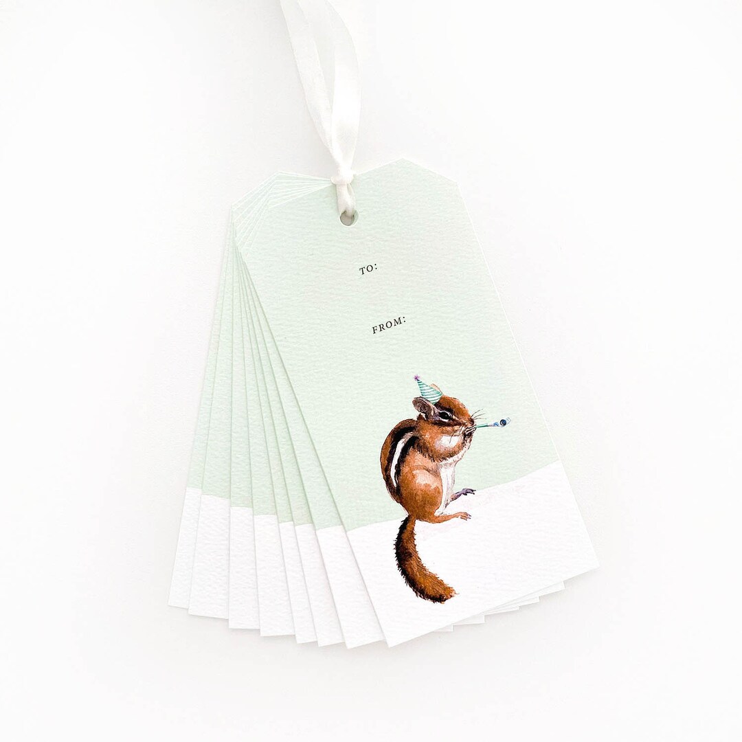 Chipper Birthday Party Chipmunk Gift Tags | Watercolor Chipmunk Tags ...
