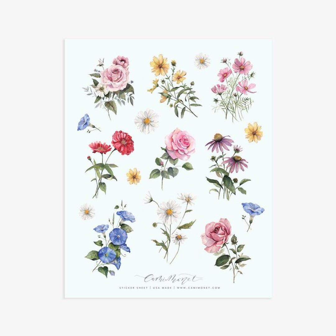 Wildflower Stickers | Watercolor Floral Sticker Sheet | Watercolor ...