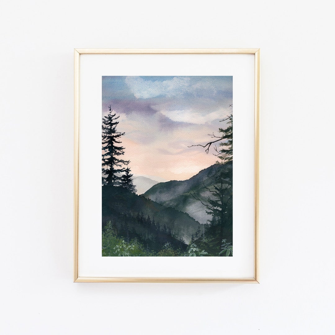 View From Newfound Gap Art Print | Newfound Gap Watercolor Art ...