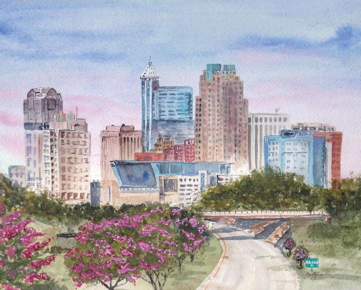 Watercolor Raleigh Skyline Print | Raleigh Skyline Painting ...
