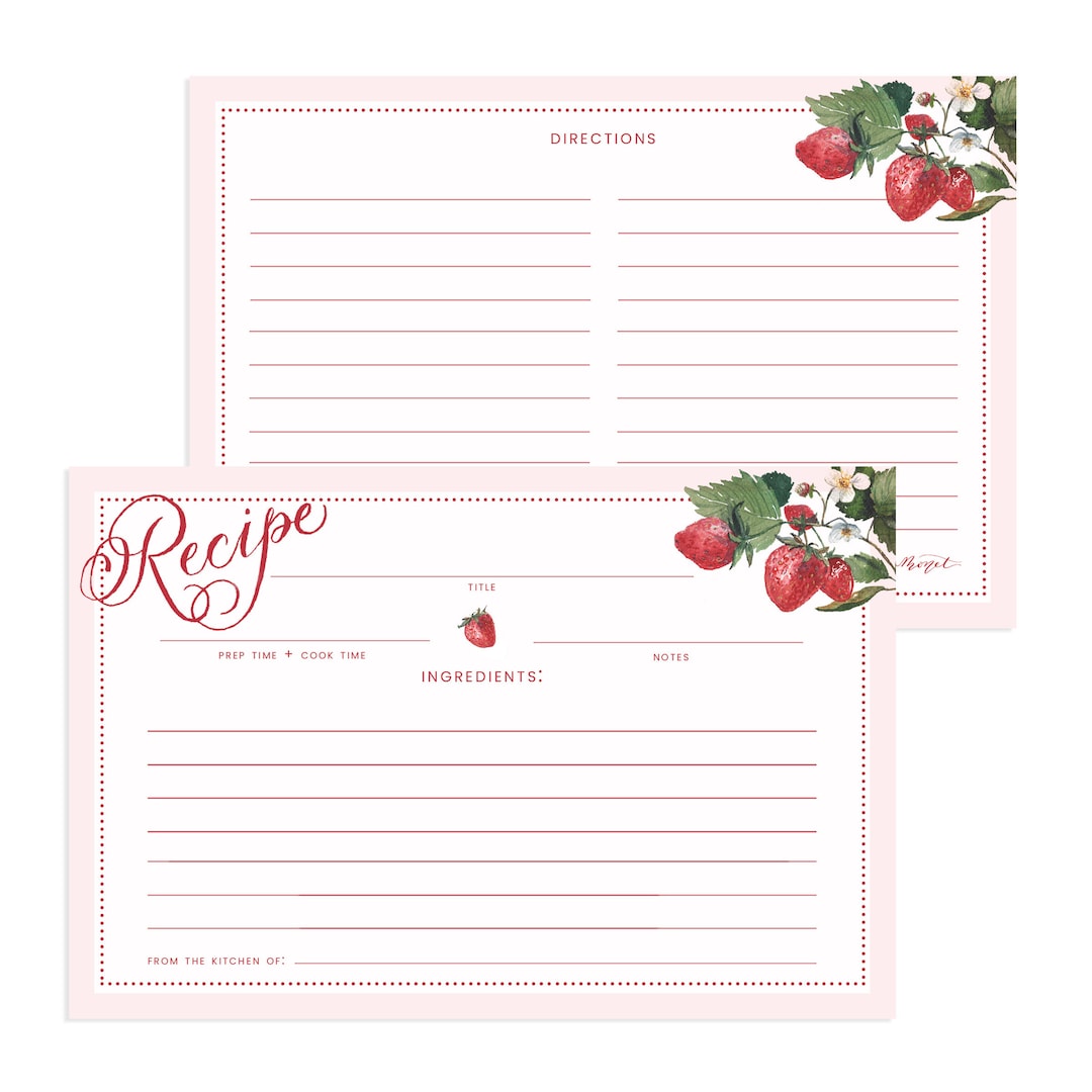 Vintage Strawberry Recipe Cards | Recipe Book Cards | Family Recipe ...