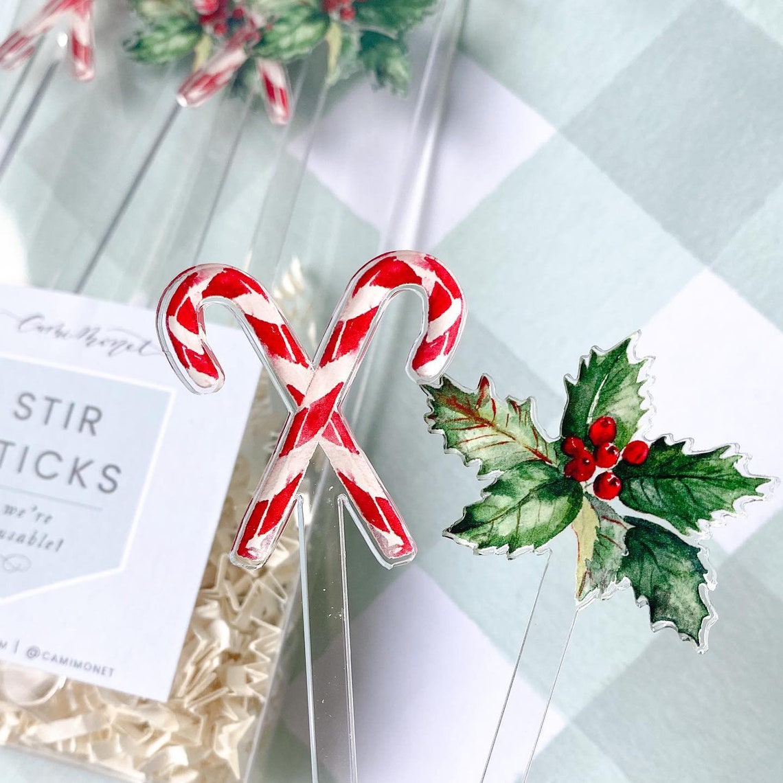 Classic Christmas Drink Stir Sticks Holly Drink Stirrer | Etsy