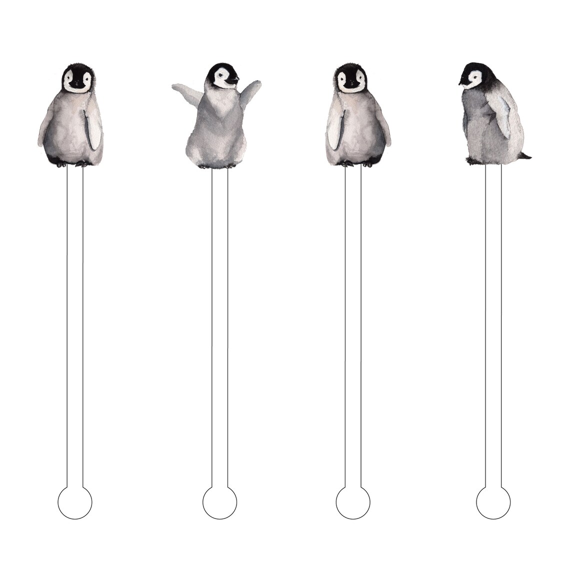 Penguin Pals Drink Stir Sticks Watercolor Penguins Drink - Etsy