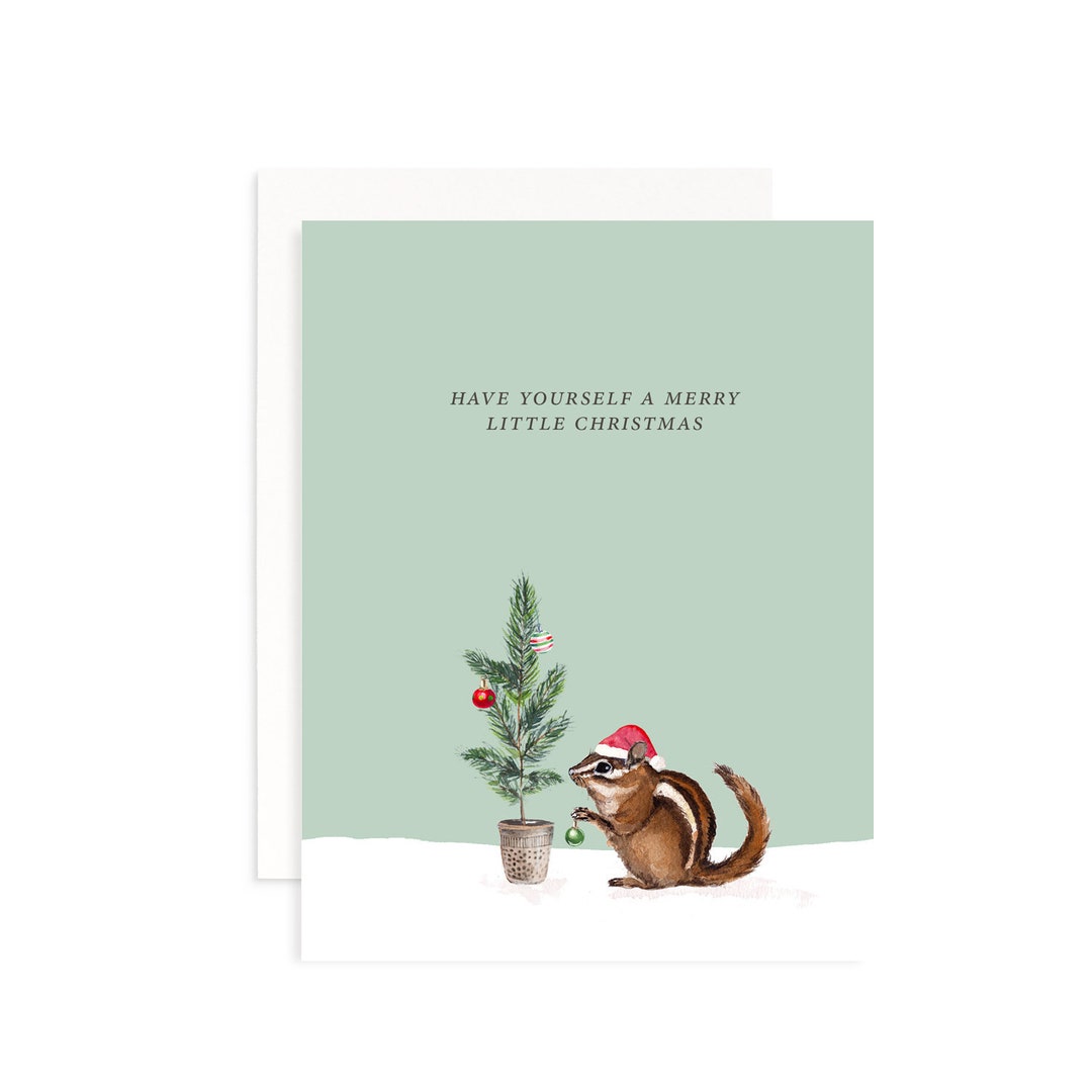 Merry Little Christmas Greeting Card | Chipmunk Card | Watercolor ...