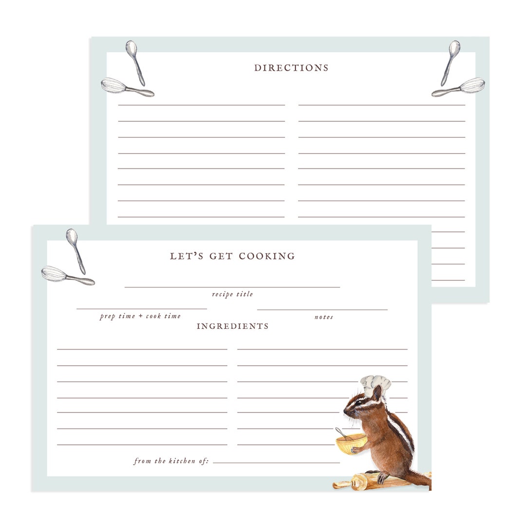 Chef Chipmunk Recipe Cards | Recipe Book Cards | Family Recipe Cards ...