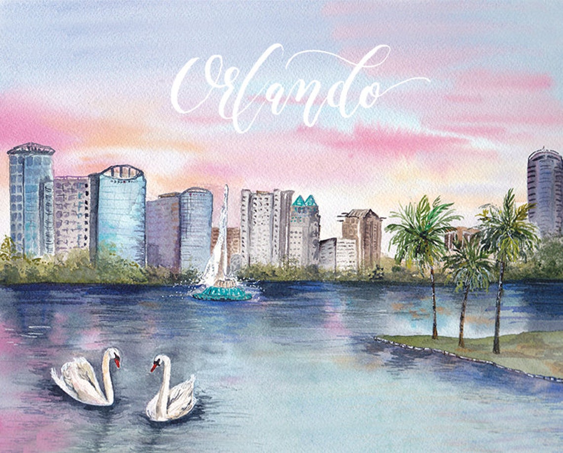 Watercolor Orlando Skyline Print Orlando Florida Skyline | Etsy