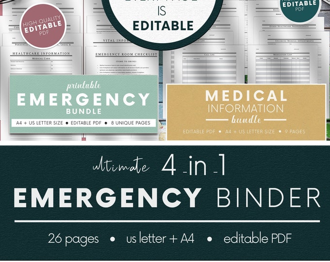EDITABLE Emergency Binder Bundle Printable PDF, Finance, Legal, Medical ...