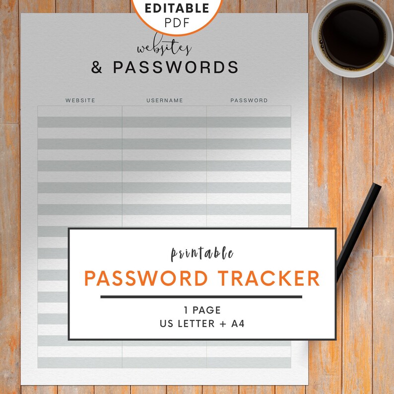 Editable PDF Password Tracker Printable, US Letter + A4 - Etsy