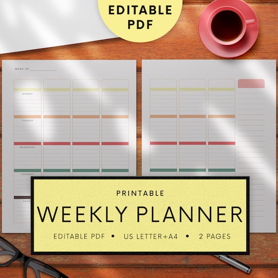 EDITABLE Blank Weekly Planner printable PDF US Letter A4 | Etsy